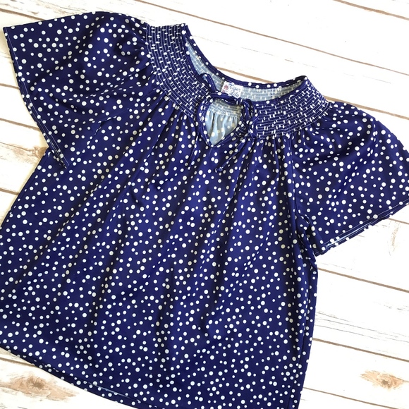 Tiger Lily | Tops | Vintage Tiger Lily Navy Polka Dot Flutter Top L ...